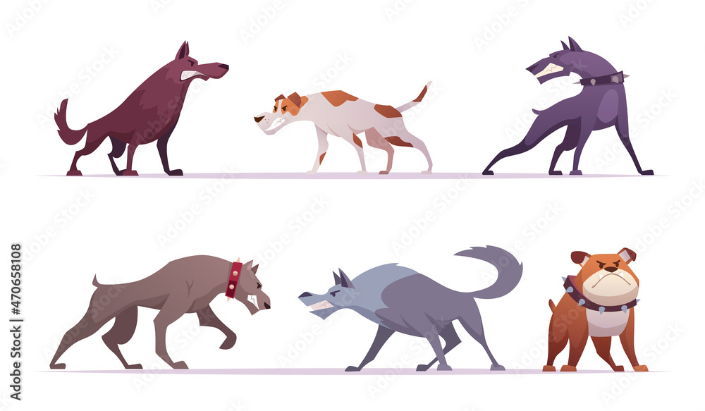 Angry dog. Horror zombie aggressive animal in action poses mad angry ...