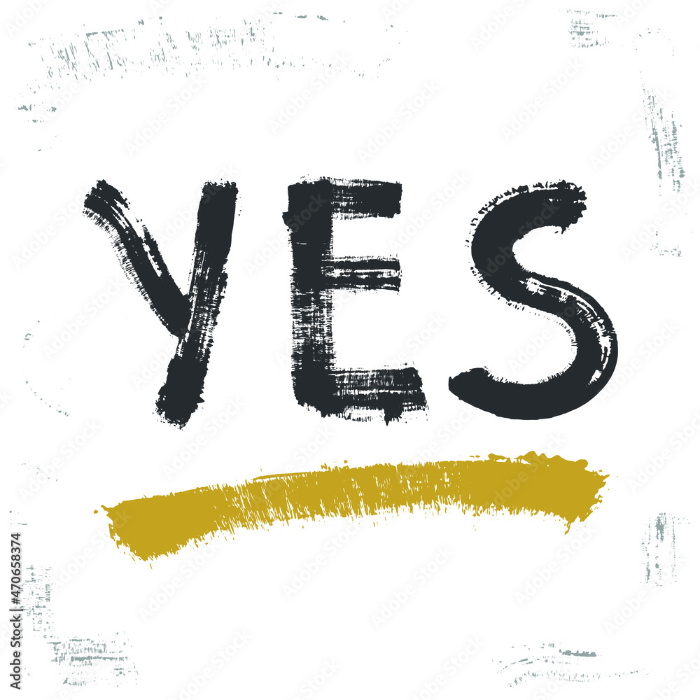 Yes brush strok calligraphy vector text in black and gold colors ...