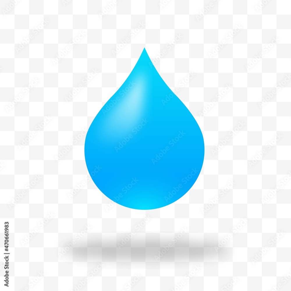 Water drop shape in 3d style. Blue water drop isolated on transparent ...
