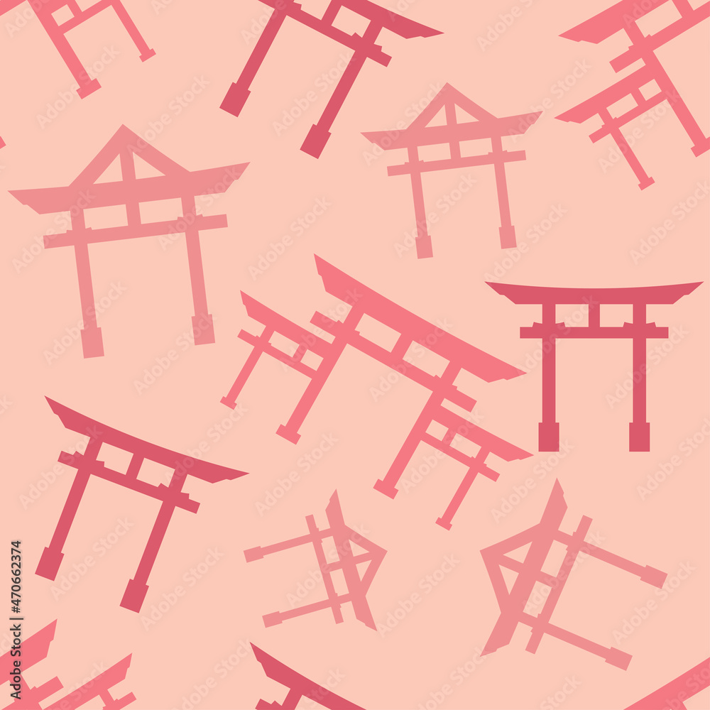 Torii gate sign. Seamless pattern with Japanese traditional gate pastel ...
