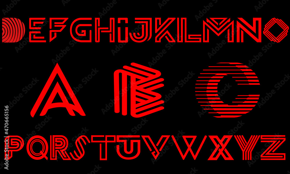 Vector of the English alphabet in modern style A,B,C,D,E,F,G,H,I,J,K,L ...