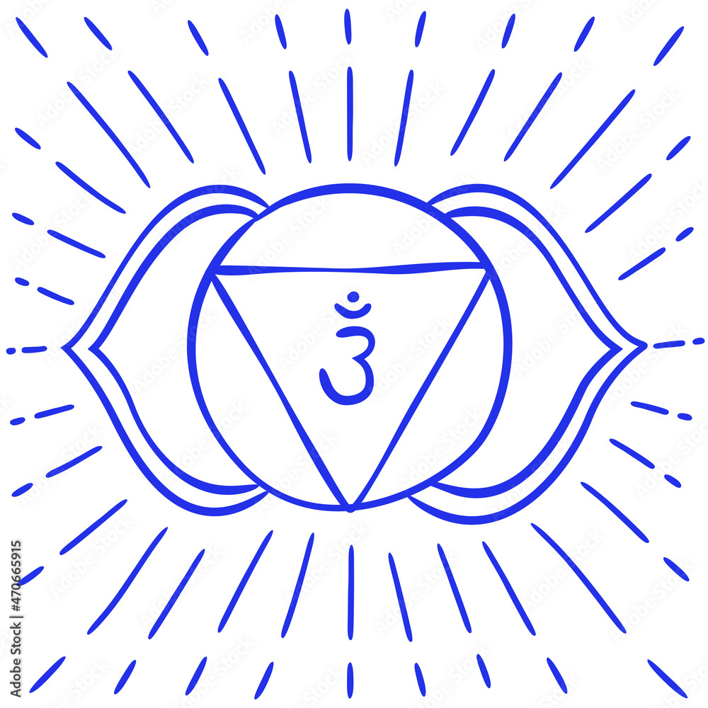 Ajna sketch. The sixth frontal chakra. Third eye. Vector indigo blue ...