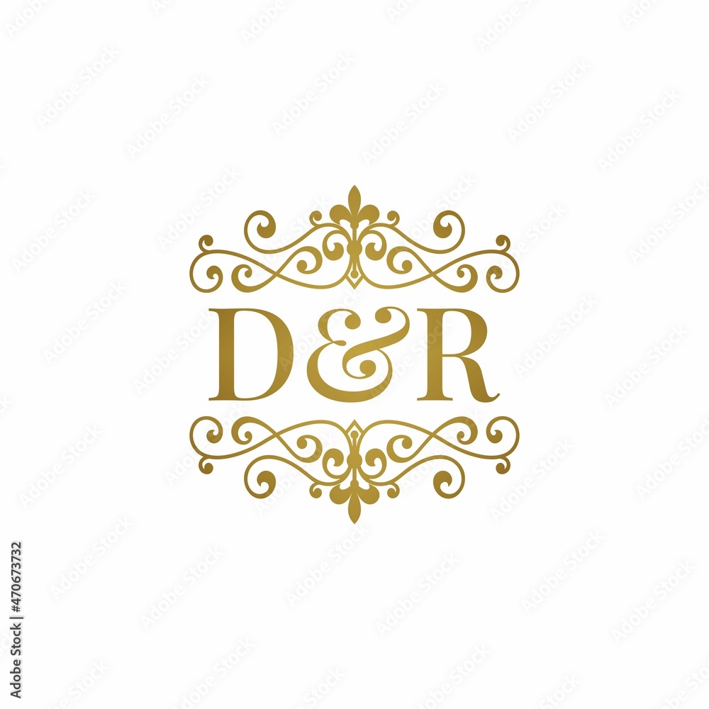D&R initials logo ornament gold. Letter DR wedding ampersand or business partner symbol. vector ...