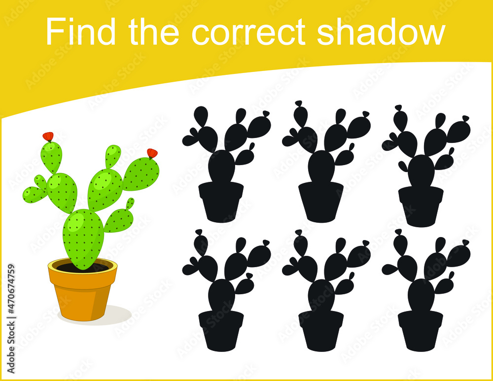 Vector illustration of educational shadow matching game with сactus for ...