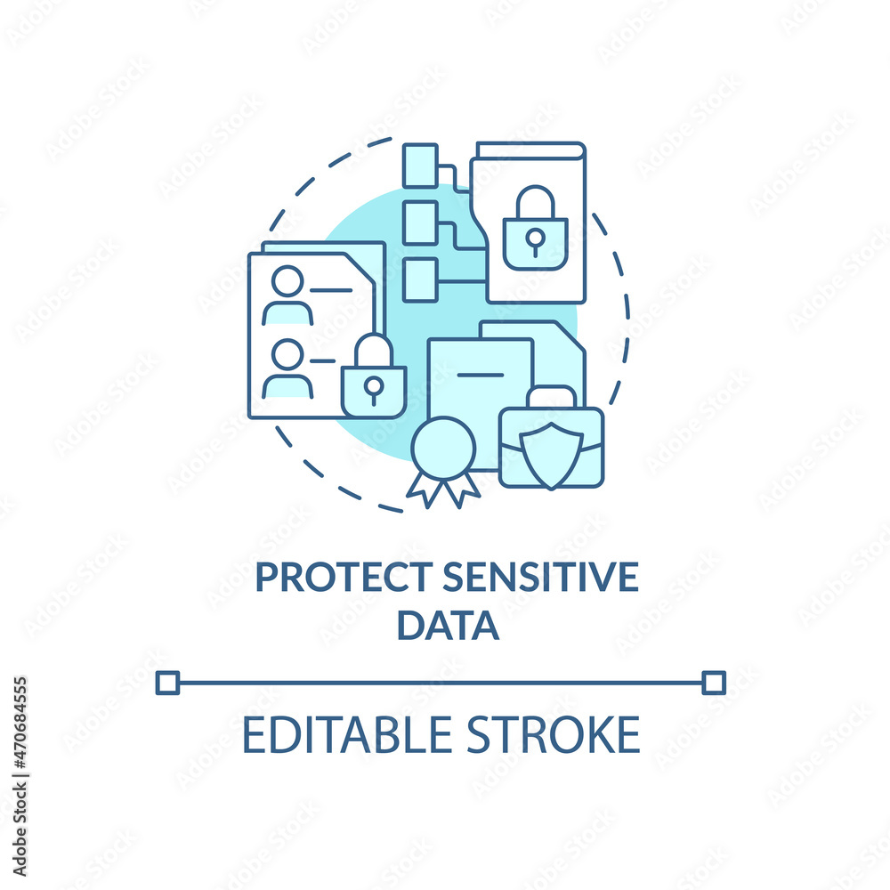 Protect sensitive data blue concept icon. Ensure safety of work ...