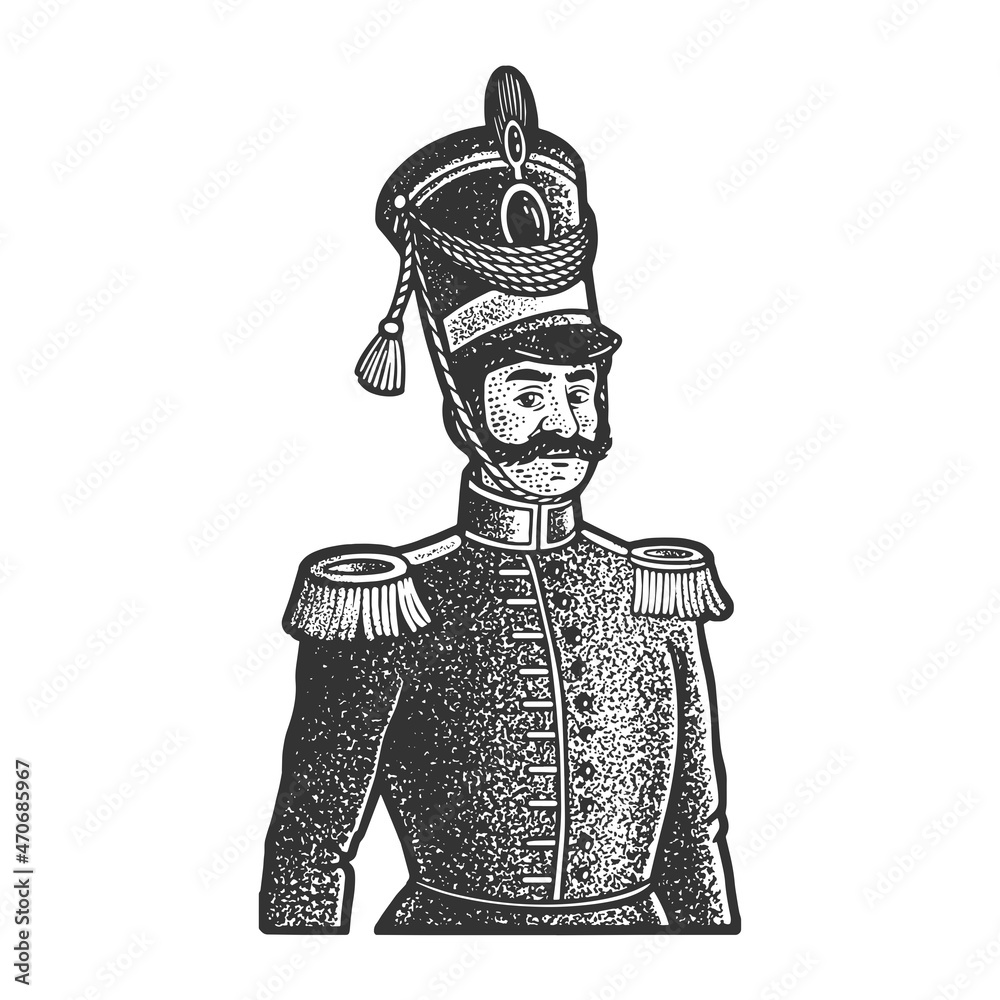 vintage soldier hussar sketch engraving vector illustration. T-shirt ...