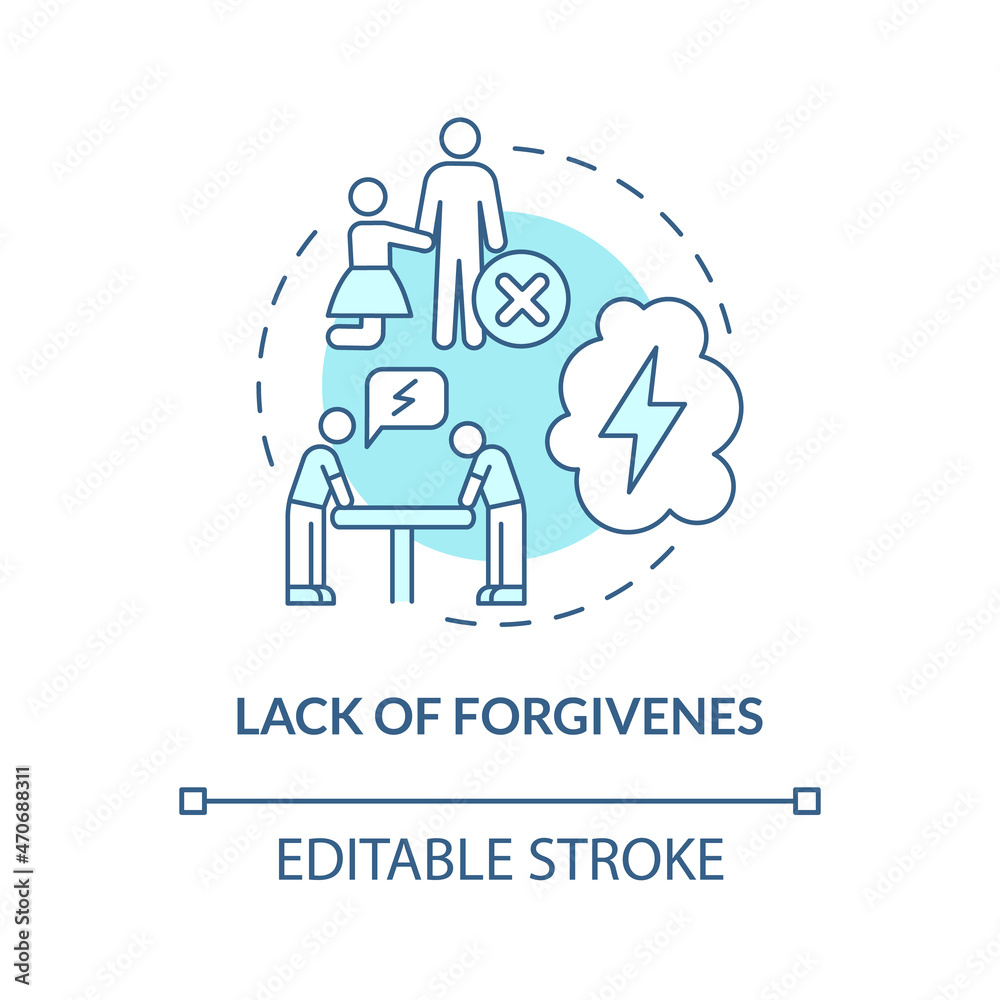 Forgiveness absence concept icon. Abusive relationships. Vindictive ...