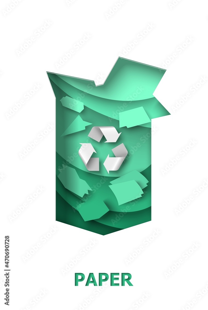 Recycle cardboard box with paper garbage and recyclable material sign ...