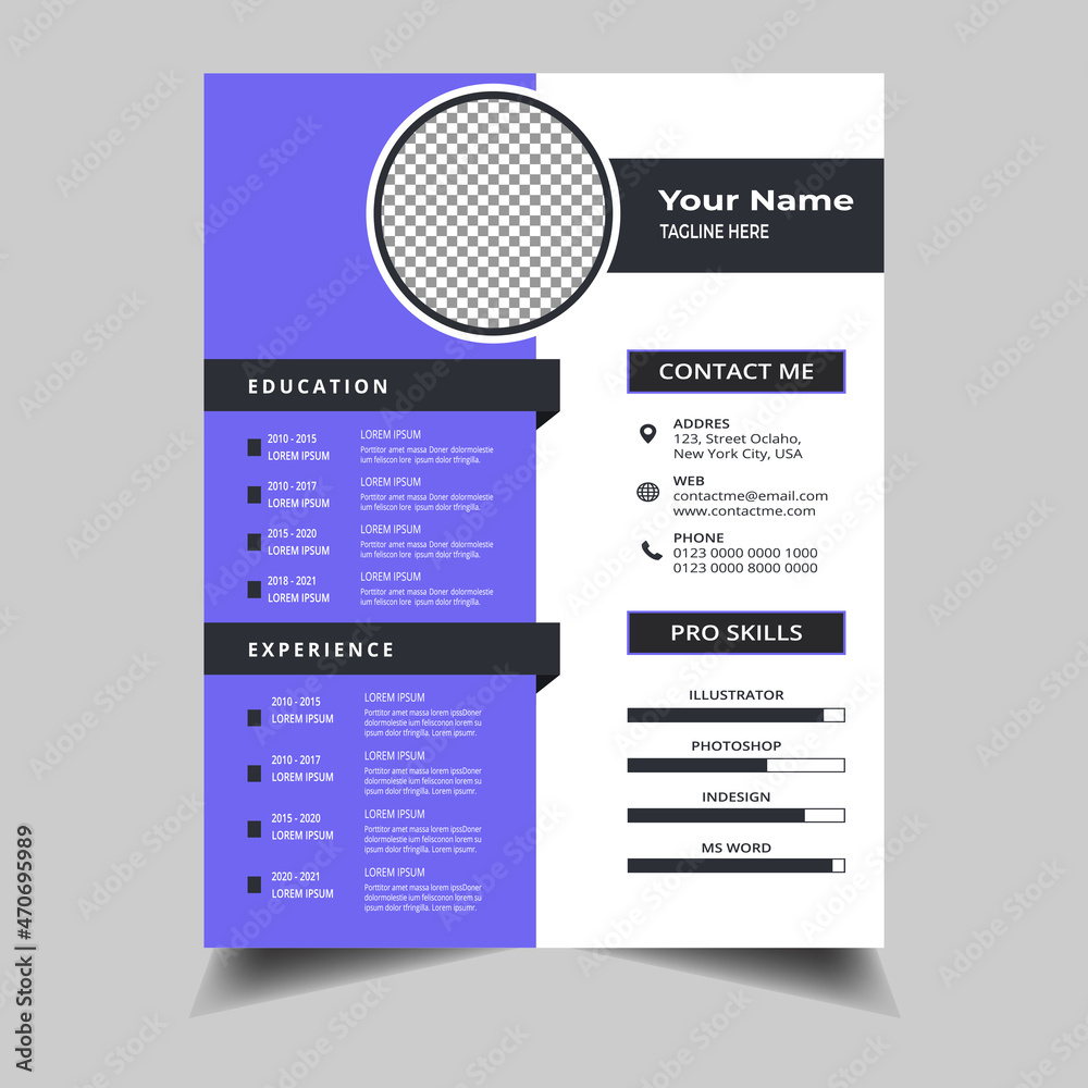 Professional creative and modern CV resume template design with line ...