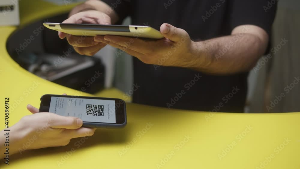 Vaccination passport qr code control, woman checking on phone European ...