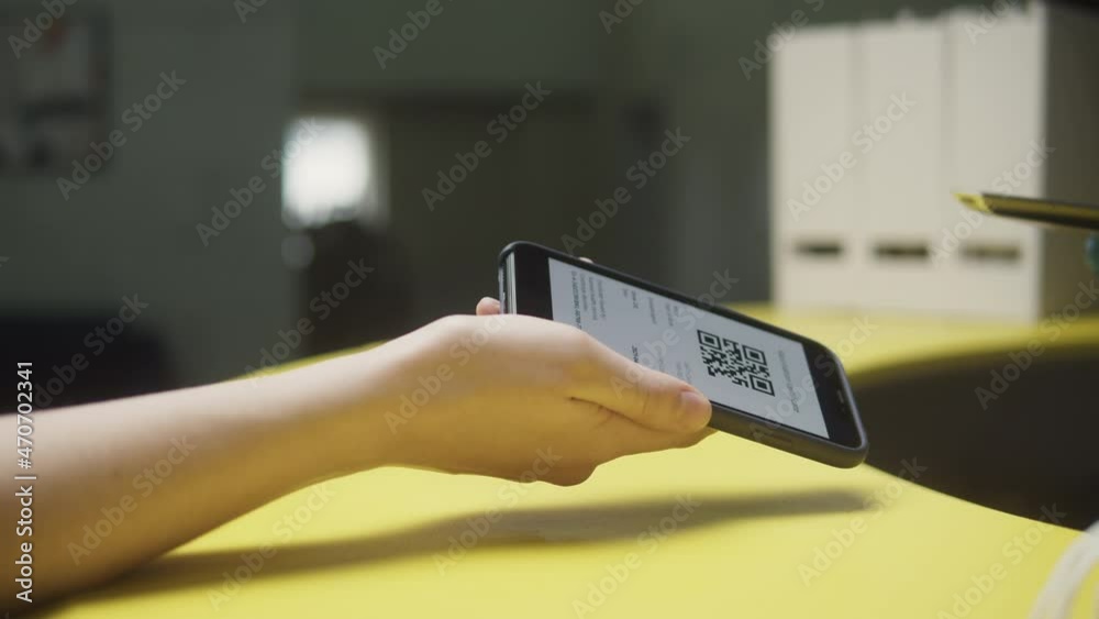Vaccination passport qr code control, woman checking on phone European ...