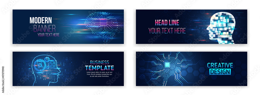 Set of modern banner templates for websites. Artificial intelligence ...