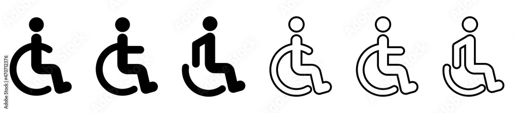 Wheelchair icon set. Handicapped symbol in flat and line art styles ...