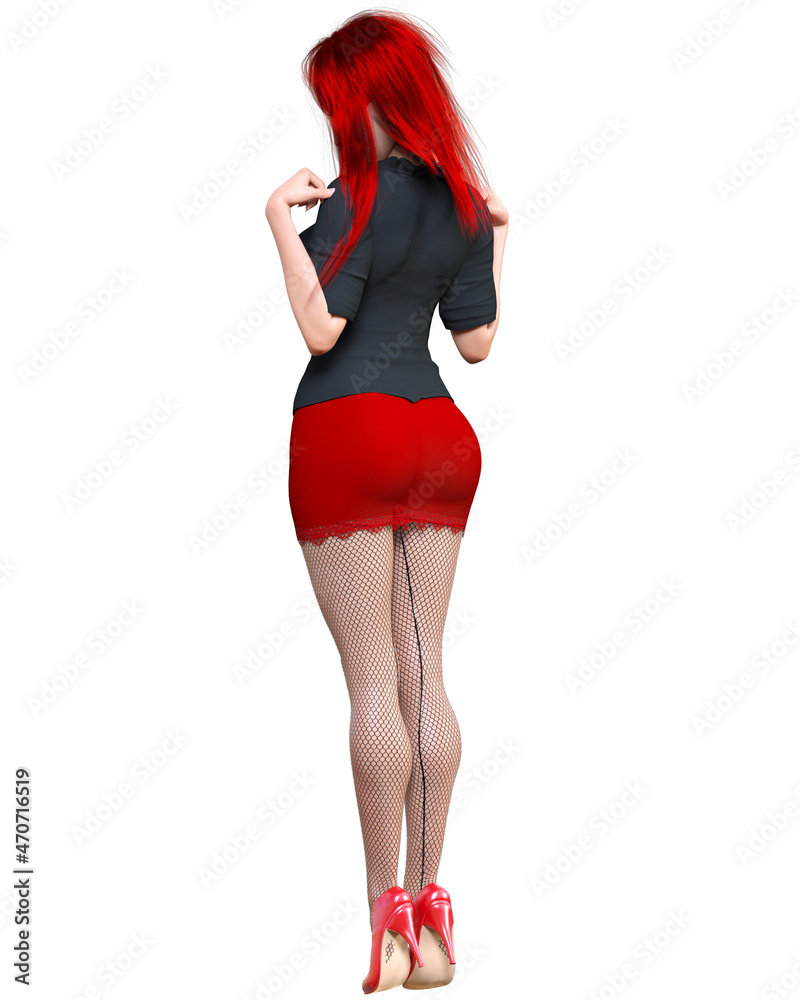 Sexy Japanese Secretary In Mini Skirt And Stocking Stock Illustration