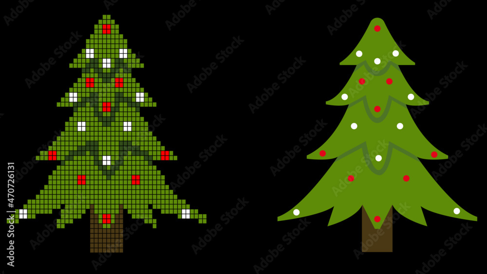 8 bit christmas pixelated tree pixel art xmas tree with balls vector ...