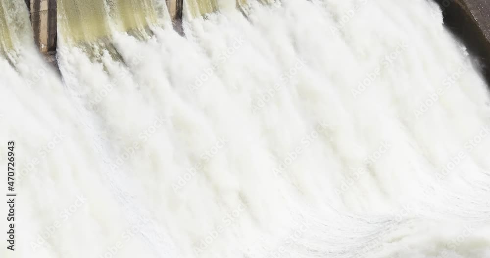 Hydroelectric power plant, river dam with flowing water at ...