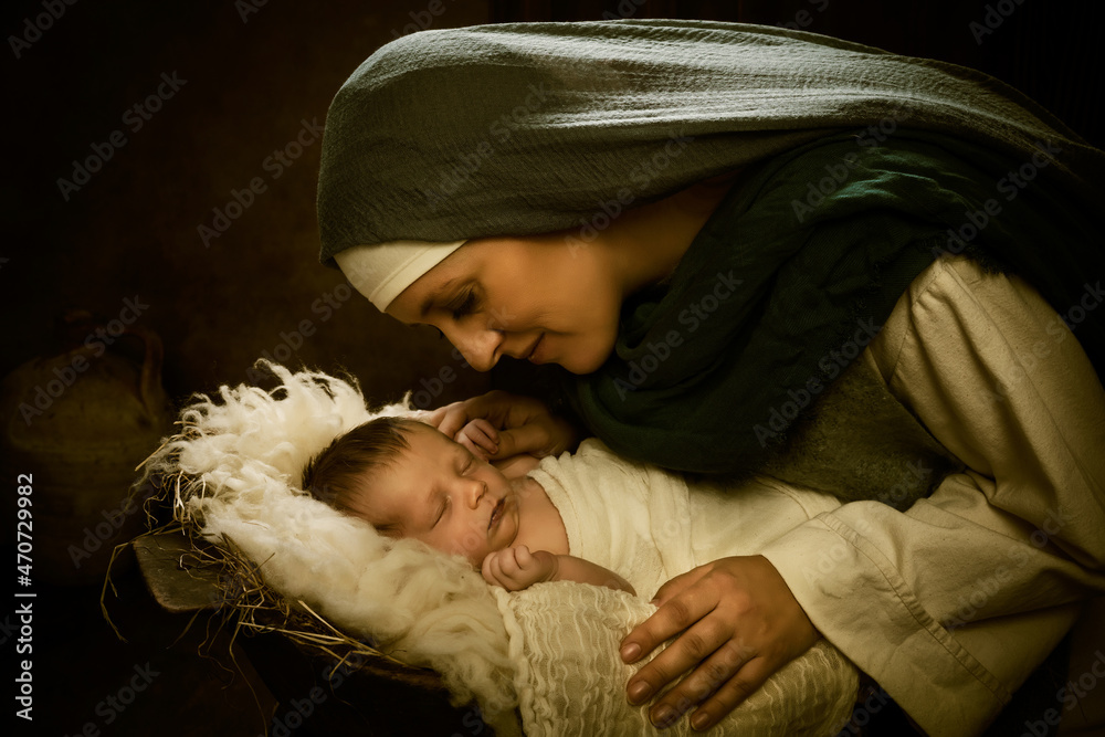 Nativity scene mother mary with Jesus Stock Photo | Adobe Stock