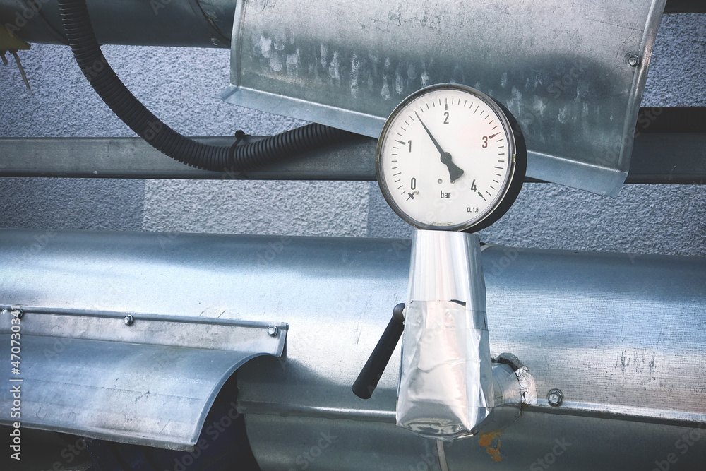 Pressure sensor. Sensor in the piping system Stock Photo | Adobe Stock