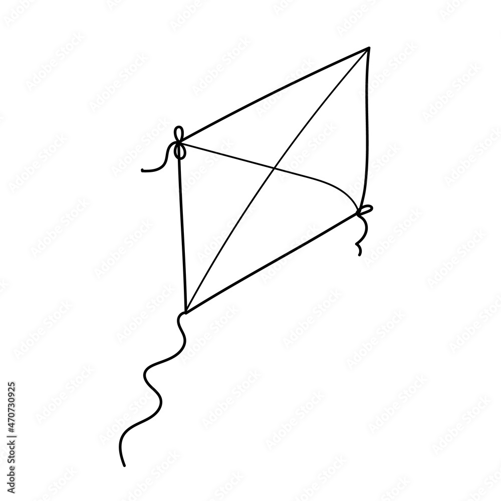 Simple coloring page. Cartoon kite toy. Coloring page for kids on white ...