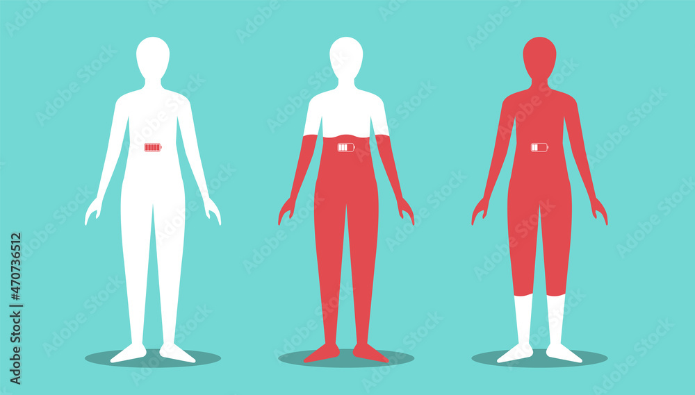 Charging personal battery. Vector illustration in flat design. Human ...