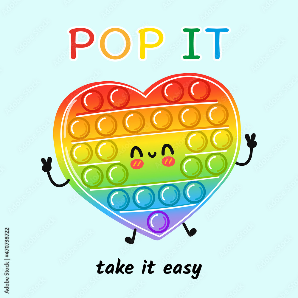 Card with funny cute happy popit characters. Vector kawaii line cartoon ...