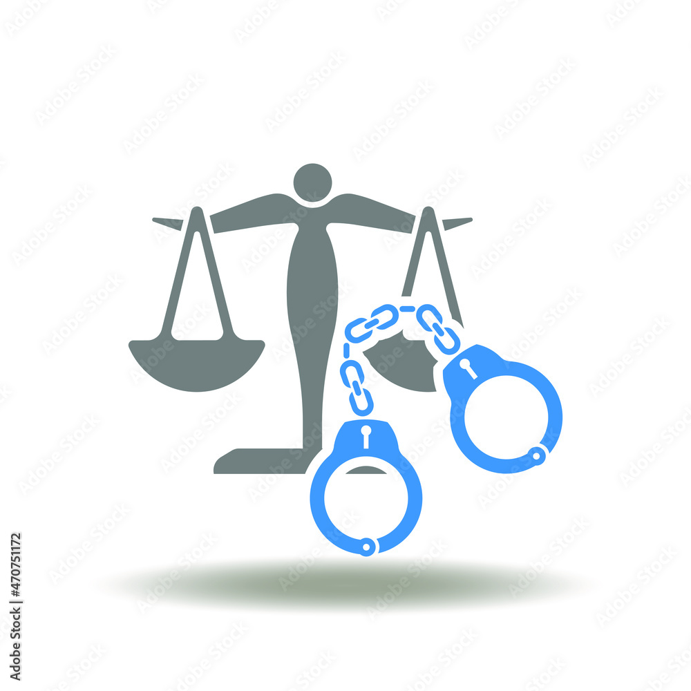 Vector illustration of scales with handcuffs. Icon of law. Symbol of ...