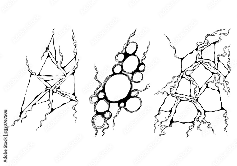Abstract trilogy with round, triangle, square and polygon random ...