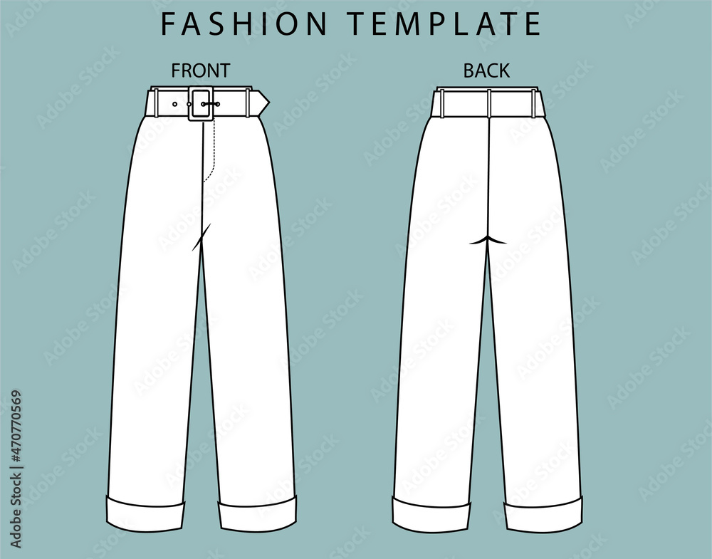 pant front and back view. fashion flat sketch template Stock Vector ...