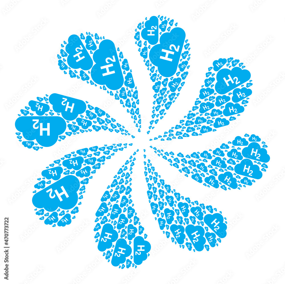 Hydrogen gas icon rotation burst flower fireworks composition. Rotation ...