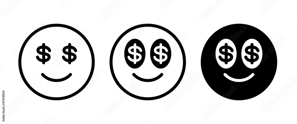 dollar face icon, Money mouth emoji, Dollar eyes, Rich emoji icon Stock ...