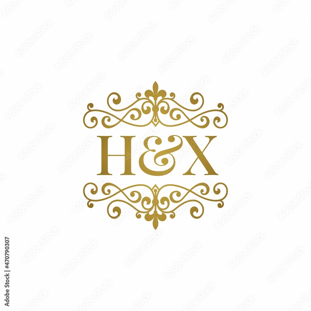 Vetor De Handx Initials Logo Ornament Gold Letter Hx Wedding Ampersand