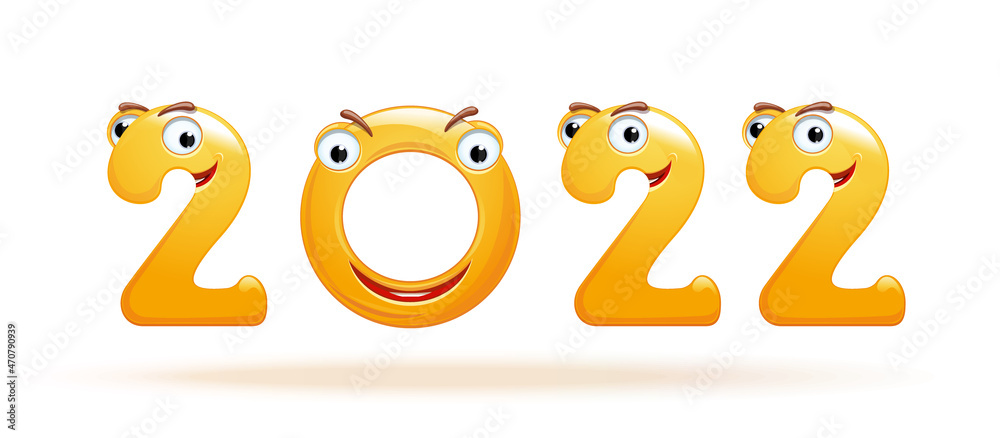 2022 New Year symbol. Amusing hilarious anthropomorphic numbers 2022 ...