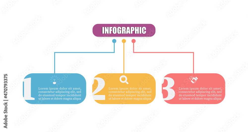 Infographic square timeline with 3 steps or options. Business ...