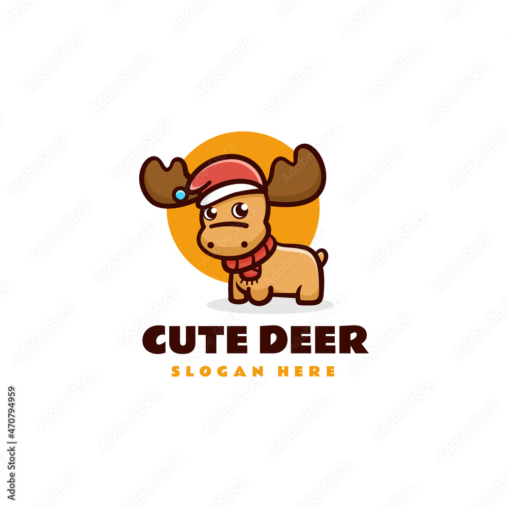 Vector Logo Illustration Cute Deer Mascot Cartoon Style. Stock Vector ...