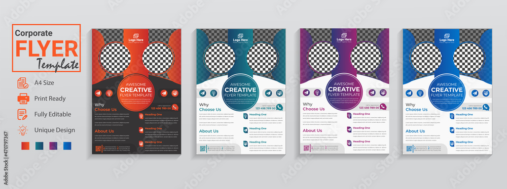 4 color gradient Modern A4 format flyer or brochure set for business ...