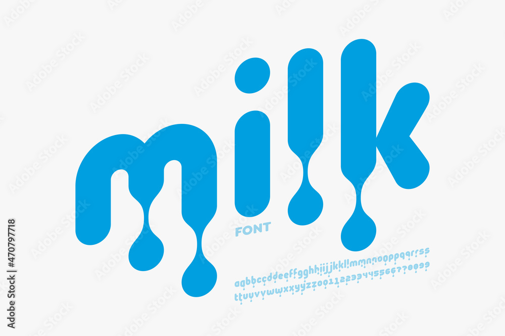 Milk font, dripping style alphabet letters design and numbers vector ...