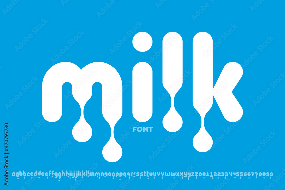 Milk font, dripping style alphabet letters design and numbers vector ...