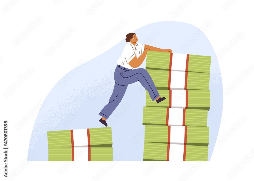 Income growth and salary increase concept. Employee reaching financial ...