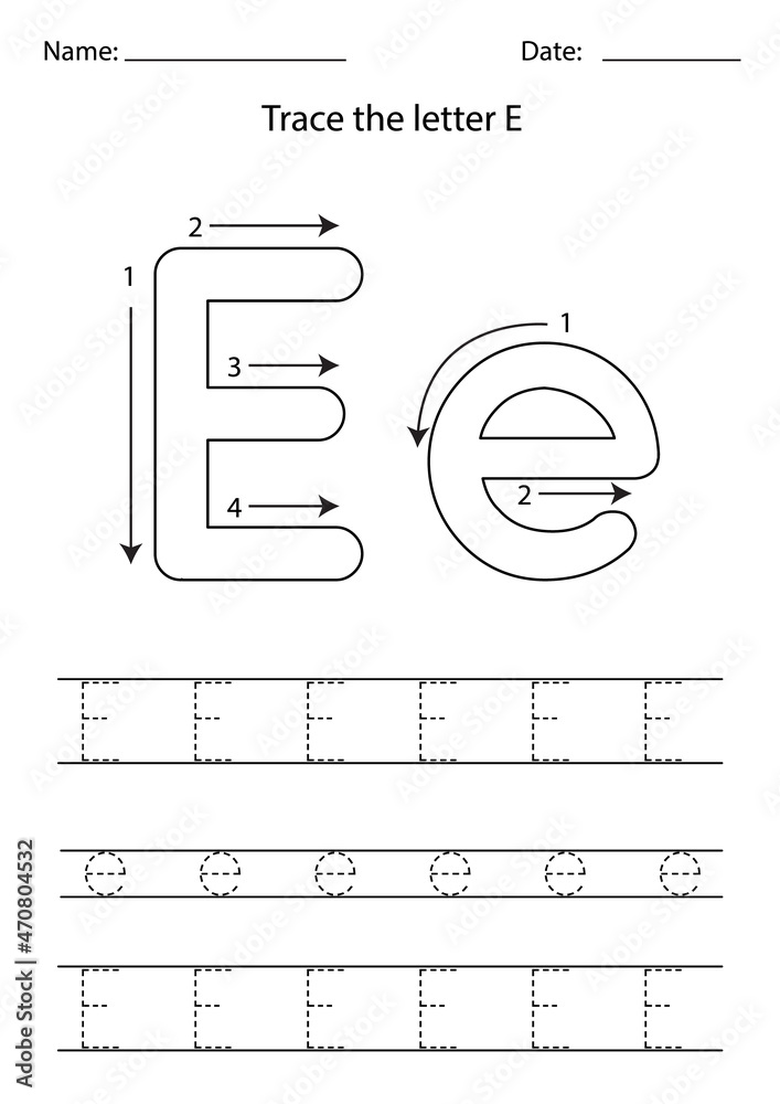 Learning English alphabet for kids. How to write letter E. Stock Vector ...