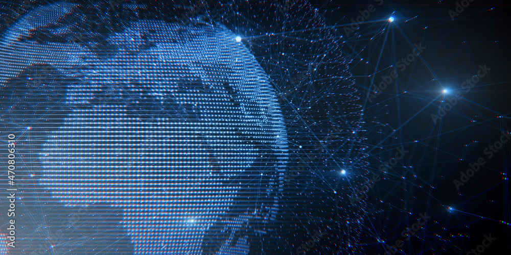 Glowing polygonal globe on blurry starry sky background. Earth ...