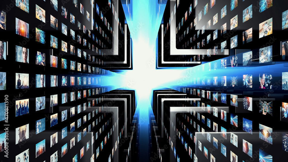 Digital contents concept. Social networking service. Streaming video ...