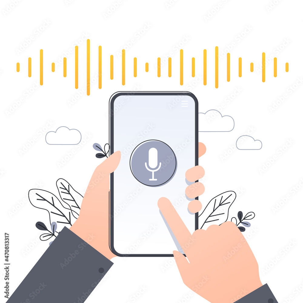 Personal assistant and voice recognition on mobile app. Concept flat ...