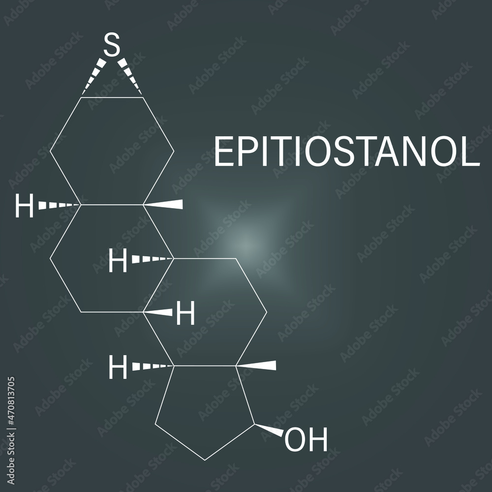 Epitiostanol (epithioandrostanol) cancer drug molecule. Skeletal ...