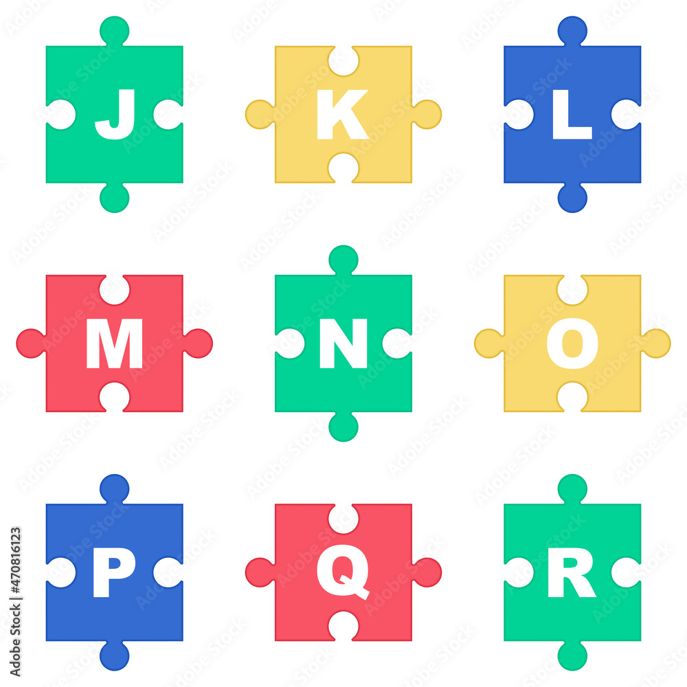 Alphabet on colorful puzzle. Jigsaw fonts for poster, banner ...