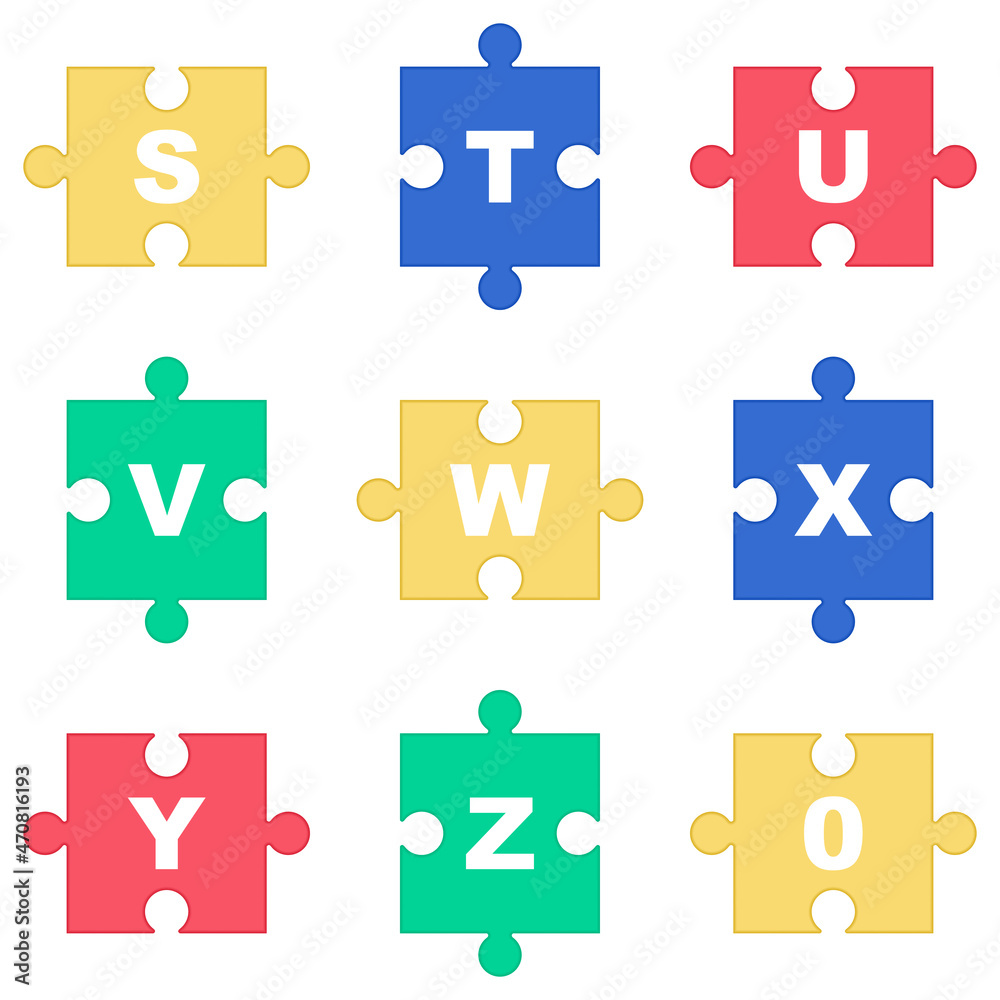 Alphabet on colorful puzzle. Jigsaw fonts for poster, banner ...