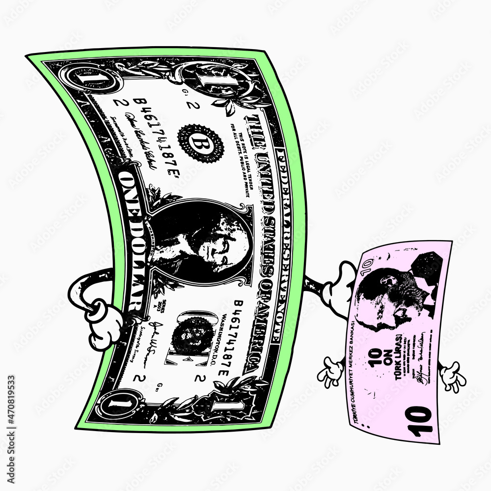 Dollar and Turkish lira comparison. TL and dollar. Money characters ...