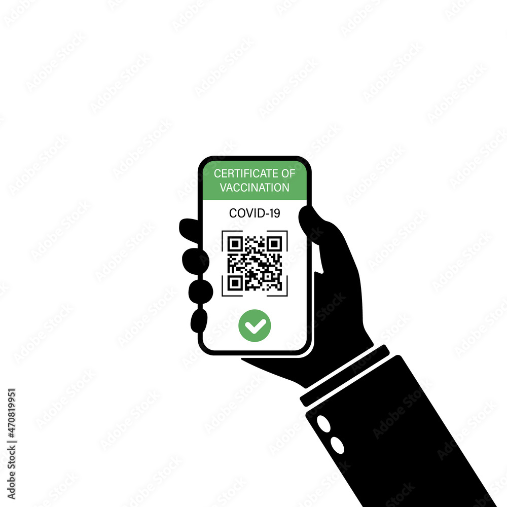 Vaccination Certificate in Smartphone Pictogram. Checked Certificate of ...