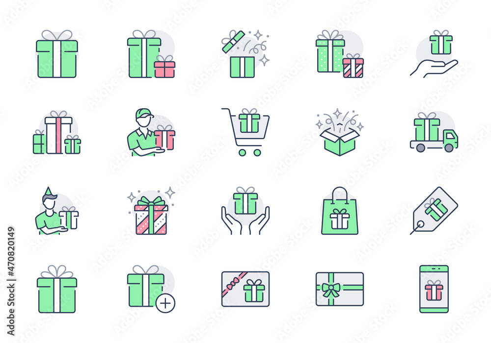 Gifts line icons. Vector illustration include icon - box, present card ...