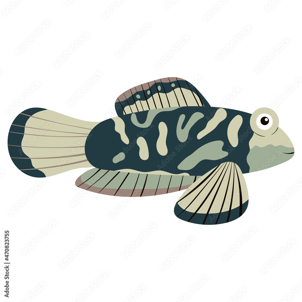 Beautiful cartoon illustration with colorful sea animals mandarin fish ...