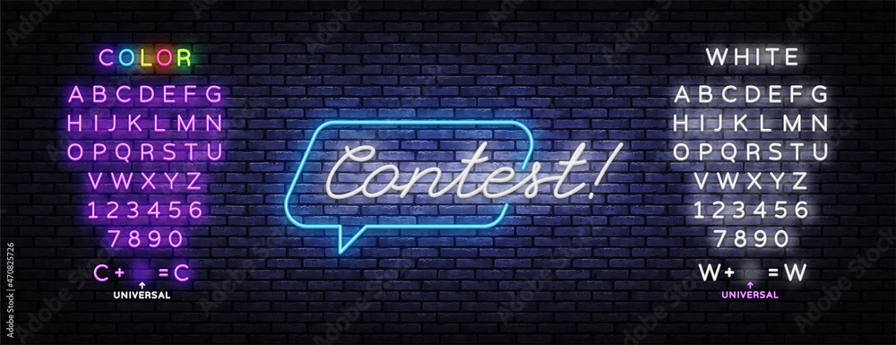 Contest neon sign vector design template. Retro card with contest on ...